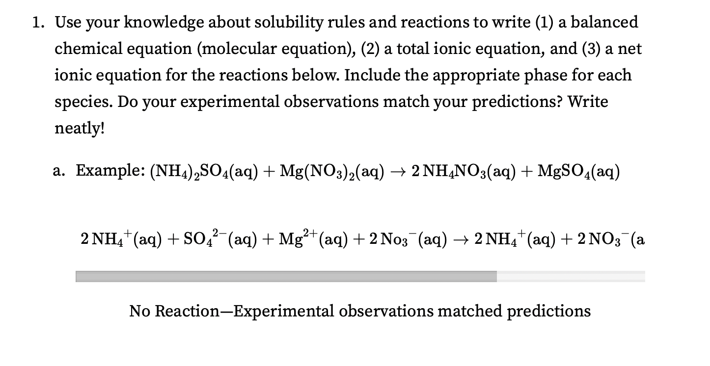 Solved 1. Use your knowledge about solubility rules and | Chegg.com