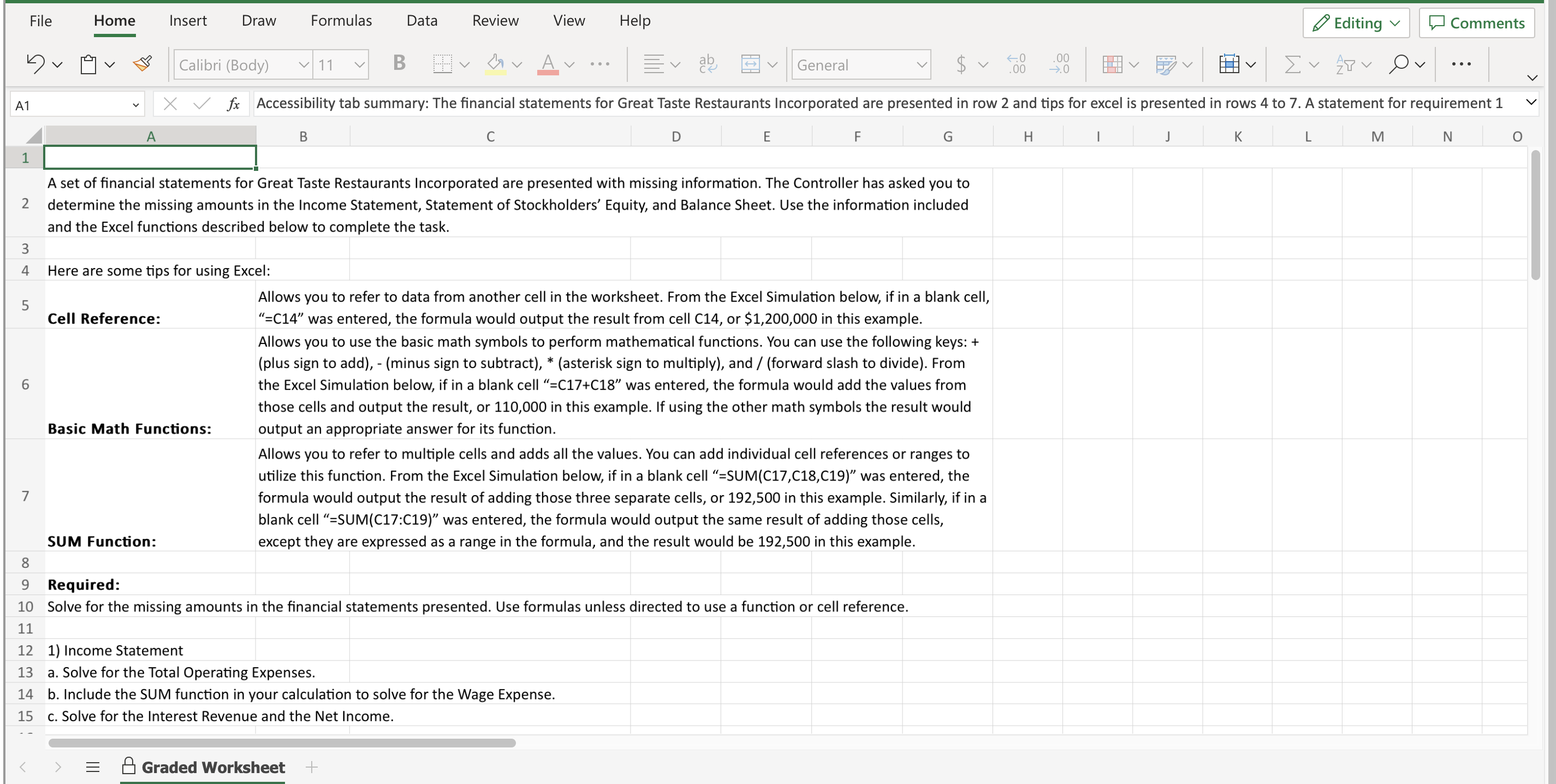 Solved File Home Insert Draw Formulas Data Review View Help | Chegg.com