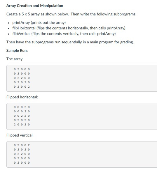 Solved Array Creation and Manipulation Create a 5 x 5 | Chegg.com