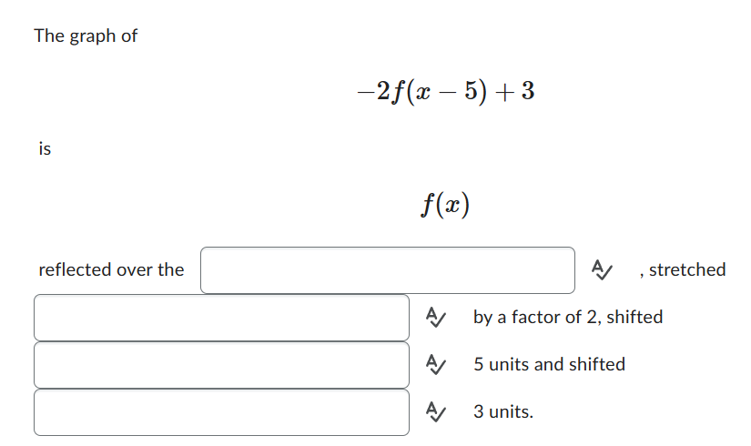 Solved The graph of −2f(x−5)+3 is f(x) reflected over the A. | Chegg.com