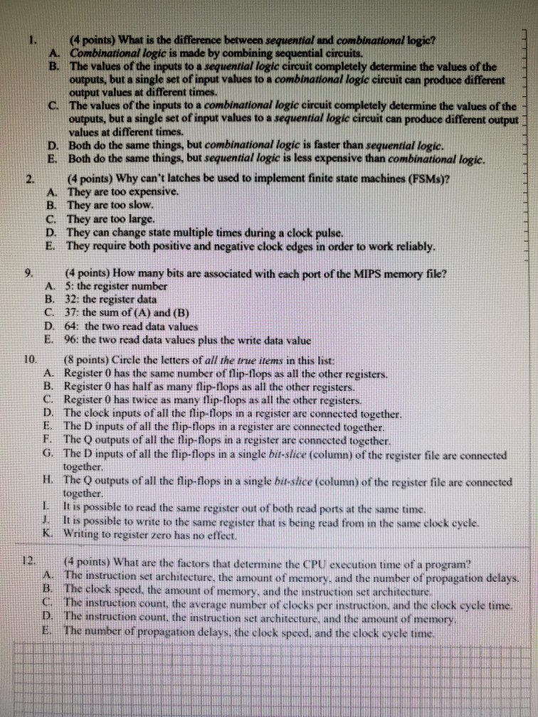 (Solved) : 4 Points Difference Sequential Combinational Logic ... (Solved) : 4 Points Difference Sequential Combinational Logic ...