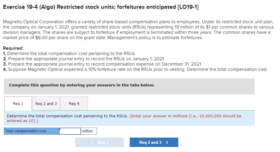 Solved Exercise 19-4 (Algo) Restricted stock units; | Chegg.com