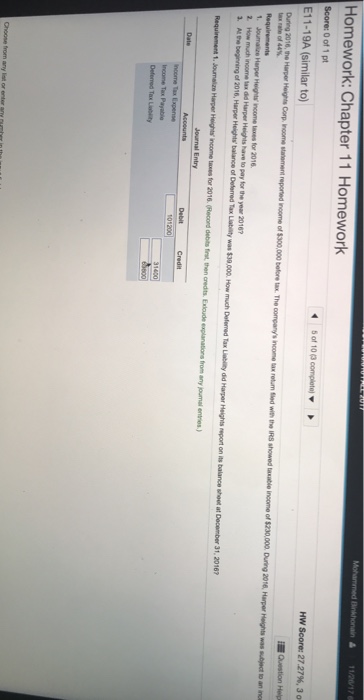 Solved Homework Chapter 11 Score 0 Of 1 Pt E11 19a