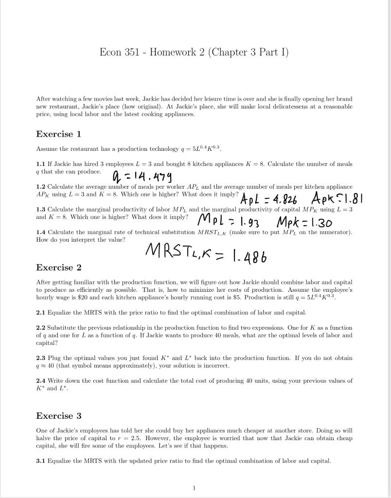 Solved Econ 351 - Homework 2 (Chapter 3 Part I) After | Chegg.com