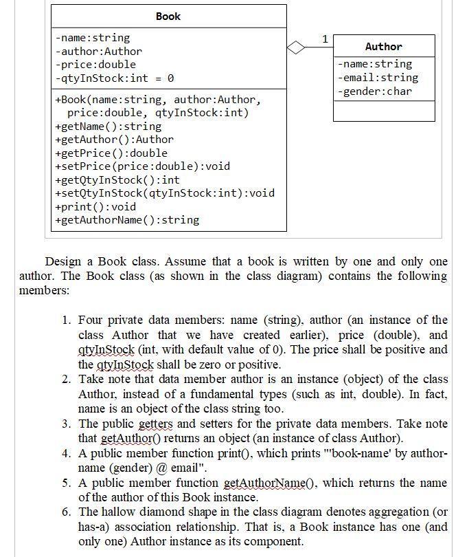 Solved 1 Author -name: string - email:string -gender:char | Chegg.com