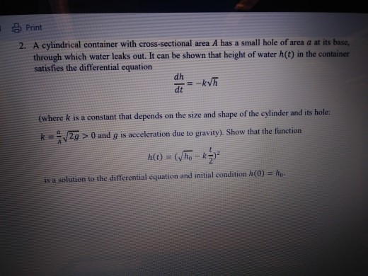 Solved Print 2. A cylindrical container with cross-sectional | Chegg.com