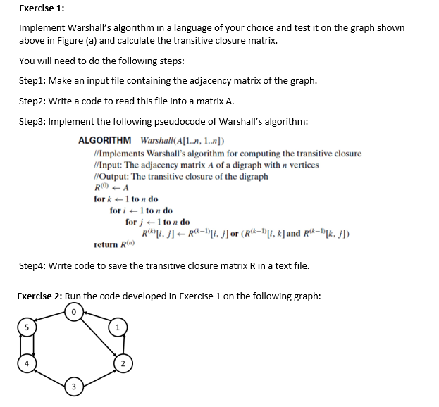 Solved Exercise 1 Implement Warshalls Algorithm In A 