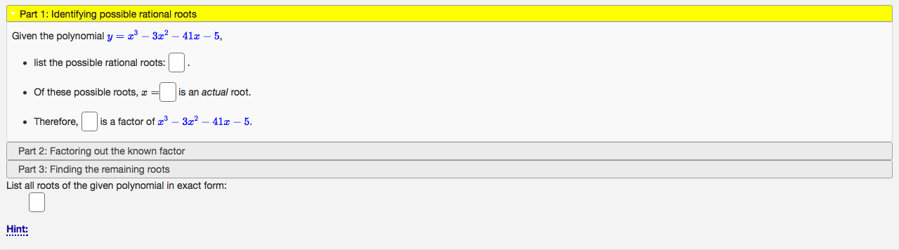 Solved Part 1: Identifying possible rational roots Given the | Chegg.com