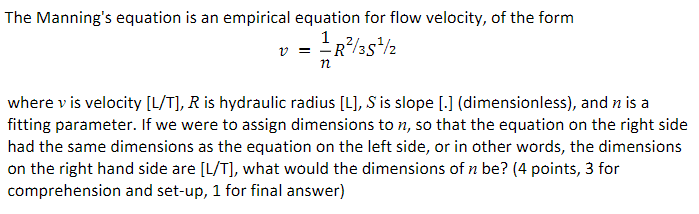 Solved The Manning's equation is an empirical equation for | Chegg.com