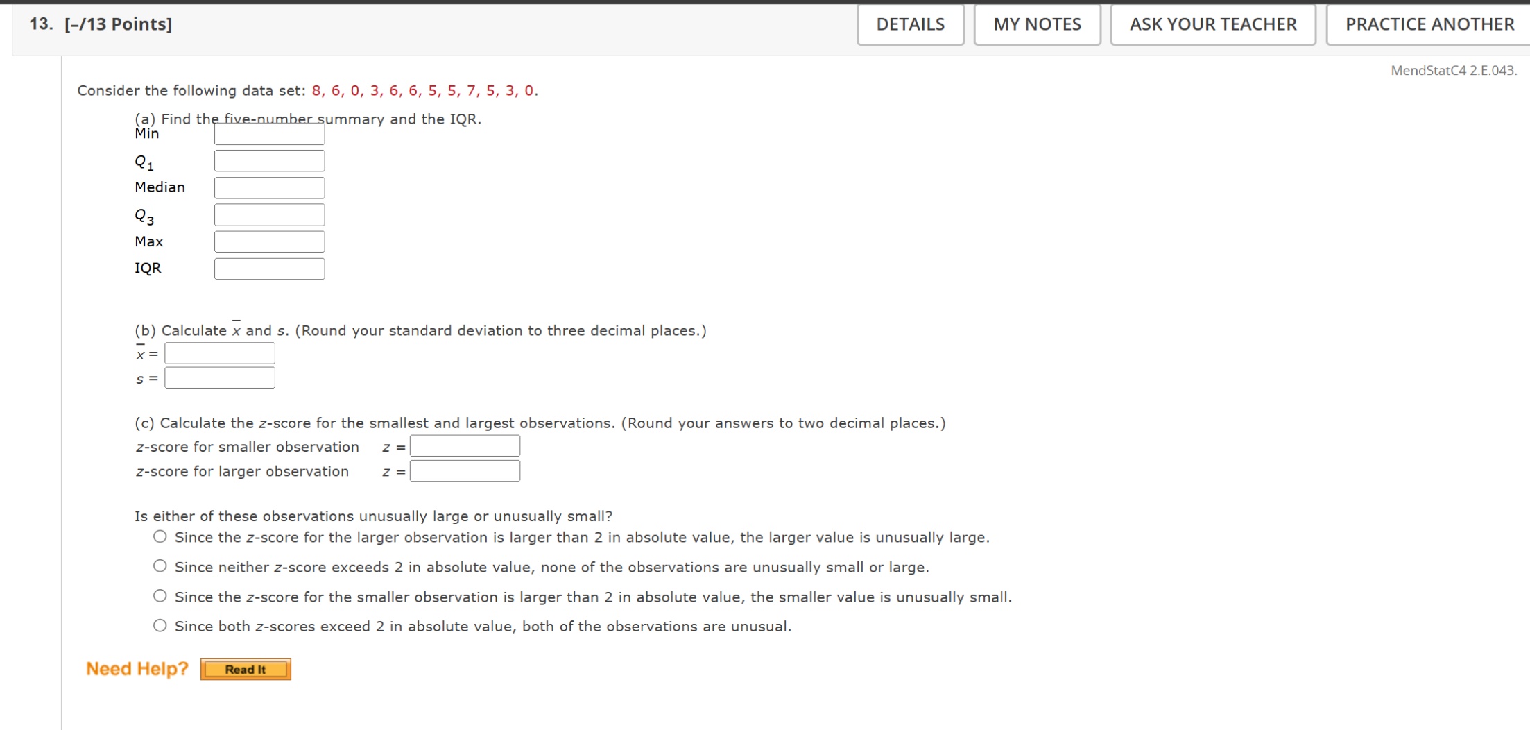 Solved Consider the following data set: | Chegg.com
