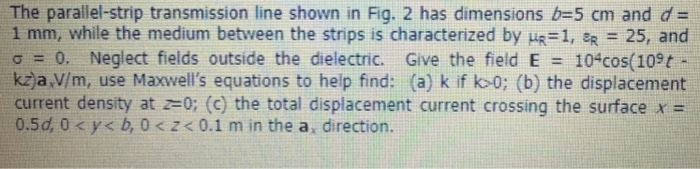 Solved The parallel-strip transmission line shown in Fig. 2 | Chegg.com