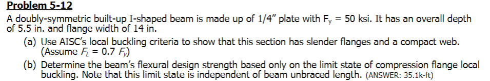 Solved A doubly-symmetric built-up I-shaped beam is made up | Chegg.com
