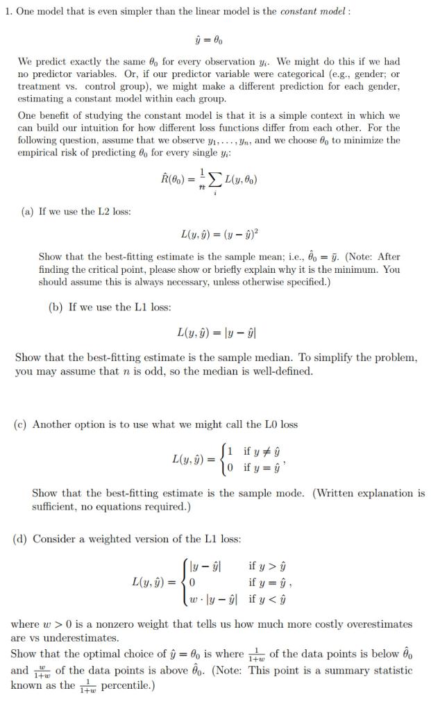 Solved 1. One model that is even simpler than the linear | Chegg.com