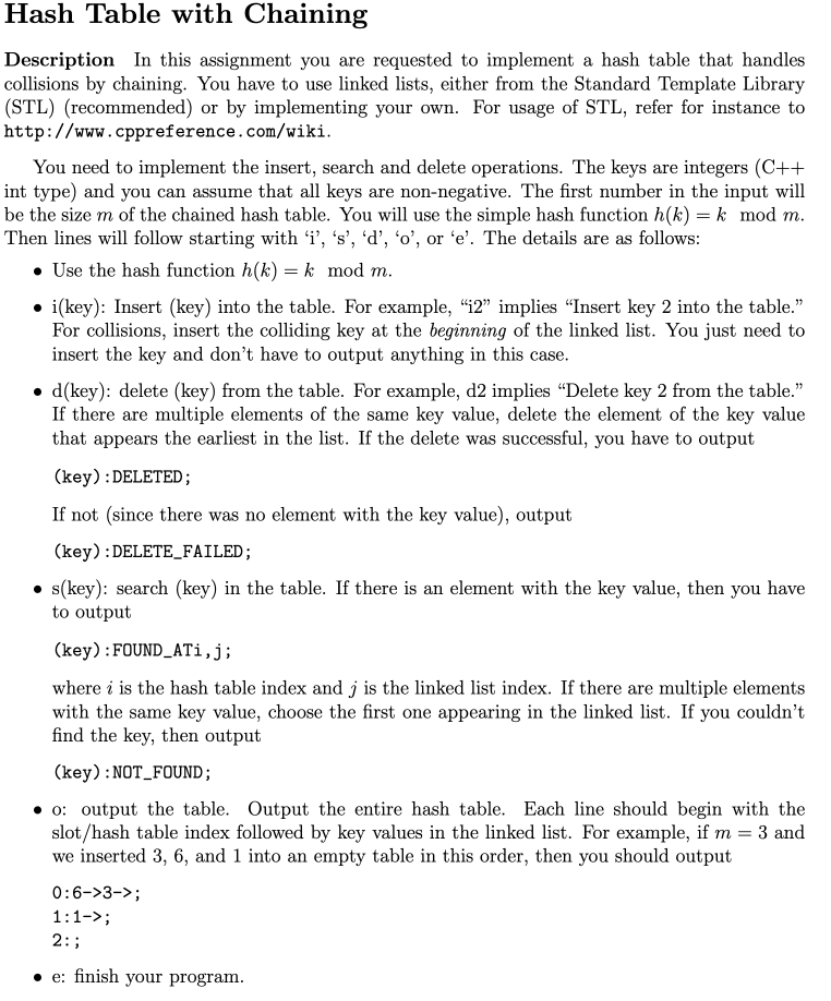 Solved Iash Table with Chaining escription In this | Chegg.com