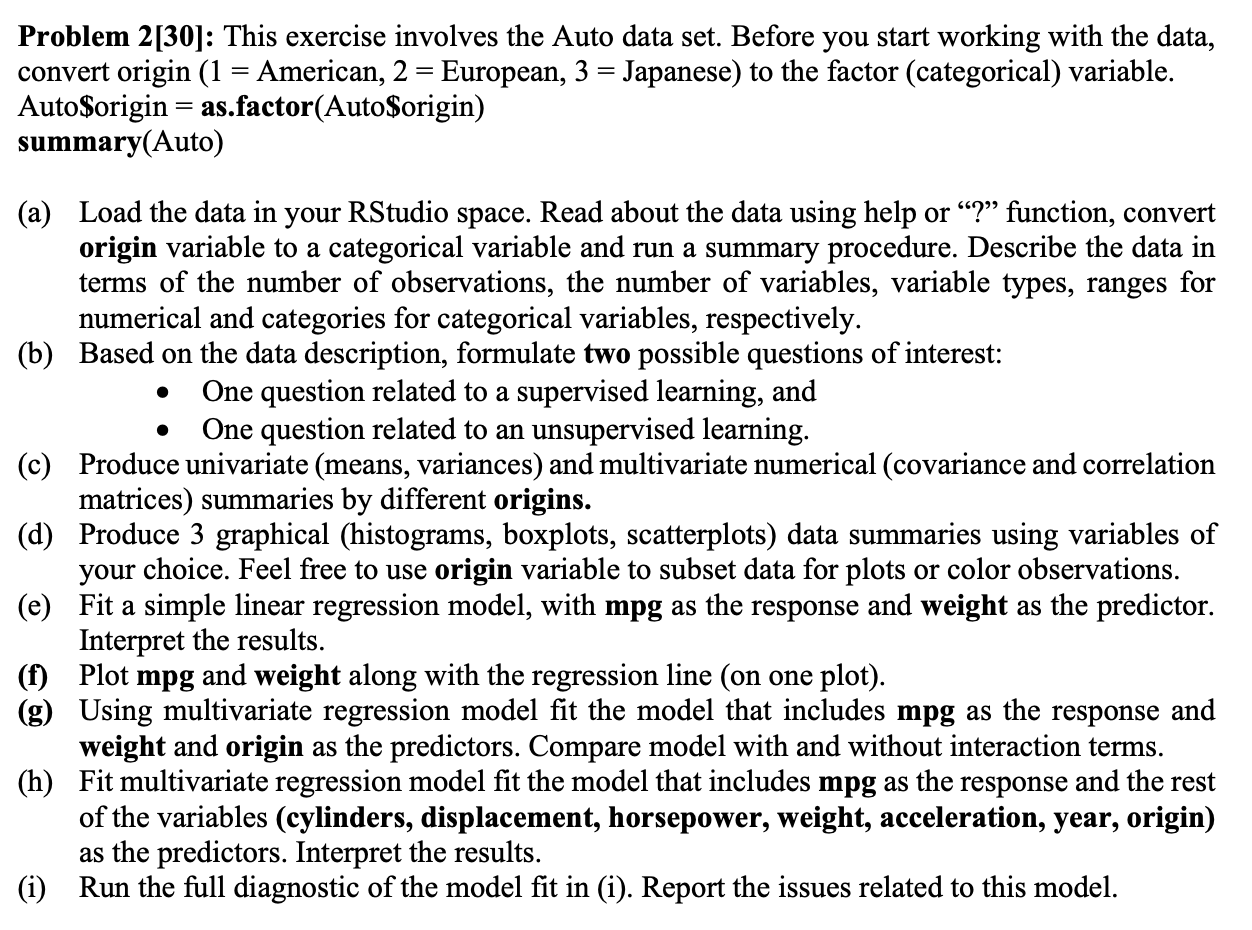 Problem 2[30]: This exercise involves the Auto | Chegg.com