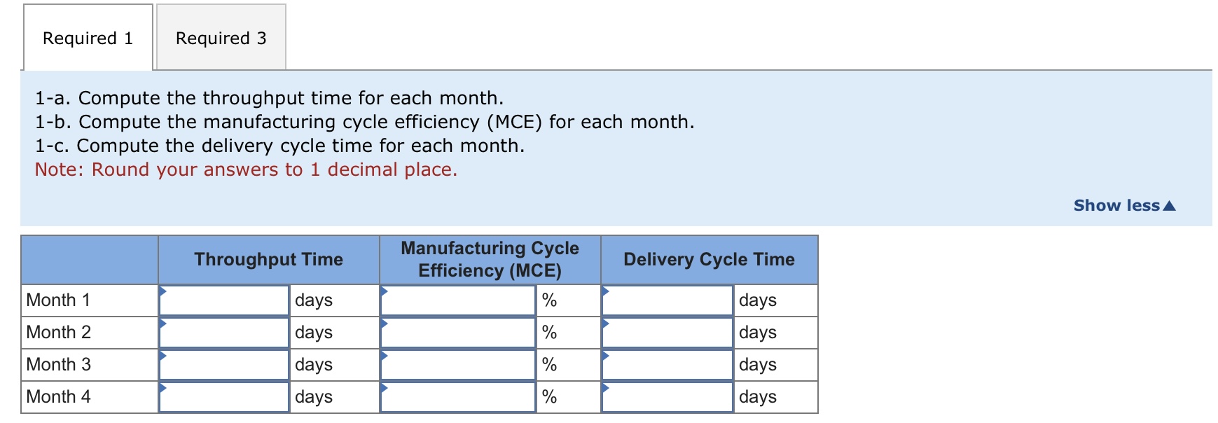 Solved 1-a. Compute the throughput time for each month. 1−b. | Chegg.com