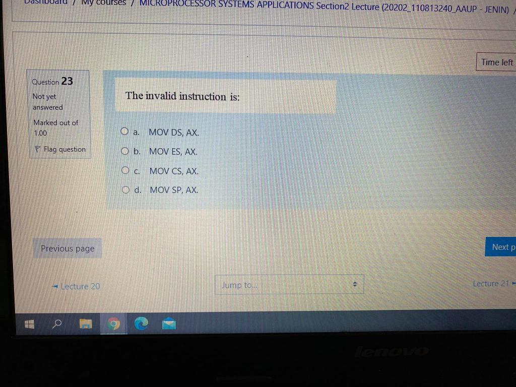 Solved DASHUIU / My courses / MICROPROCESSOR SYSTEMS | Chegg.com