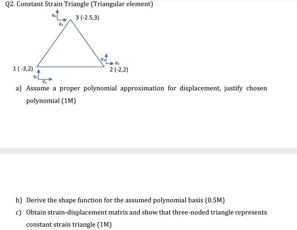 Solved Q2. Constant Strain Triangle (Triangular element) 96 | Chegg.com