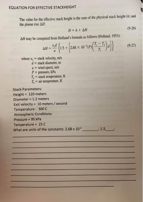 Solved EQUATION FOR EFFECTIVE STACKHEIGHT The value for the | Chegg.com