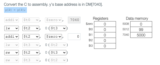 Solved Convert the C to assembly. y's base address is in | Chegg.com
