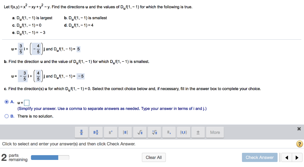 Solved Let f(x,y)=x2 - xy + y2 - y. Find the directions u | Chegg.com