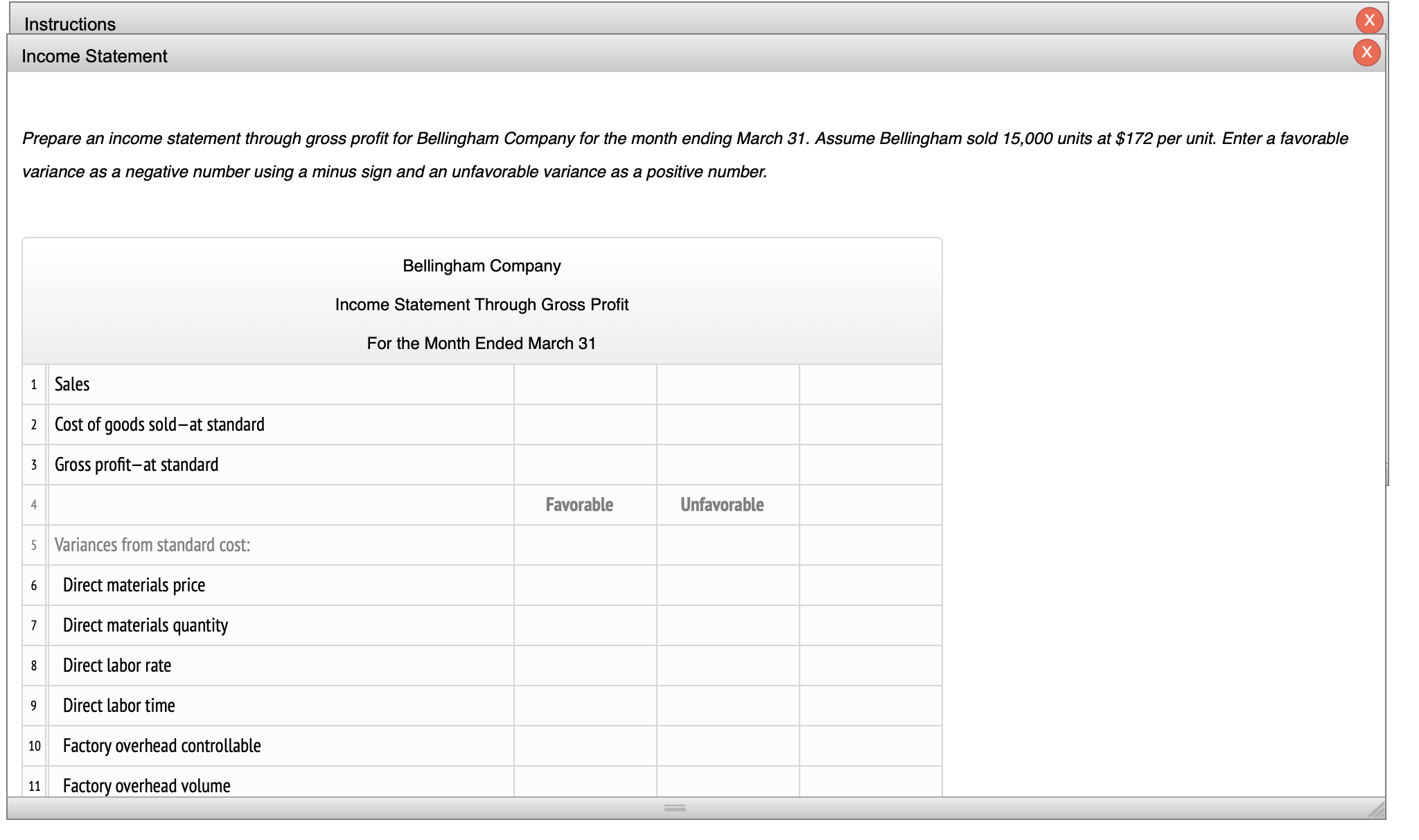 Solved Income statement with variances Instructions | Chegg.com