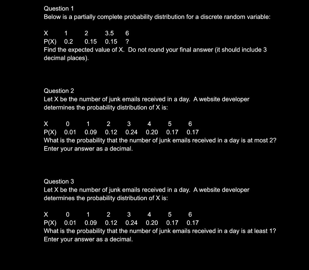 Solved Question 1 Below is a partially complete probability | Chegg.com