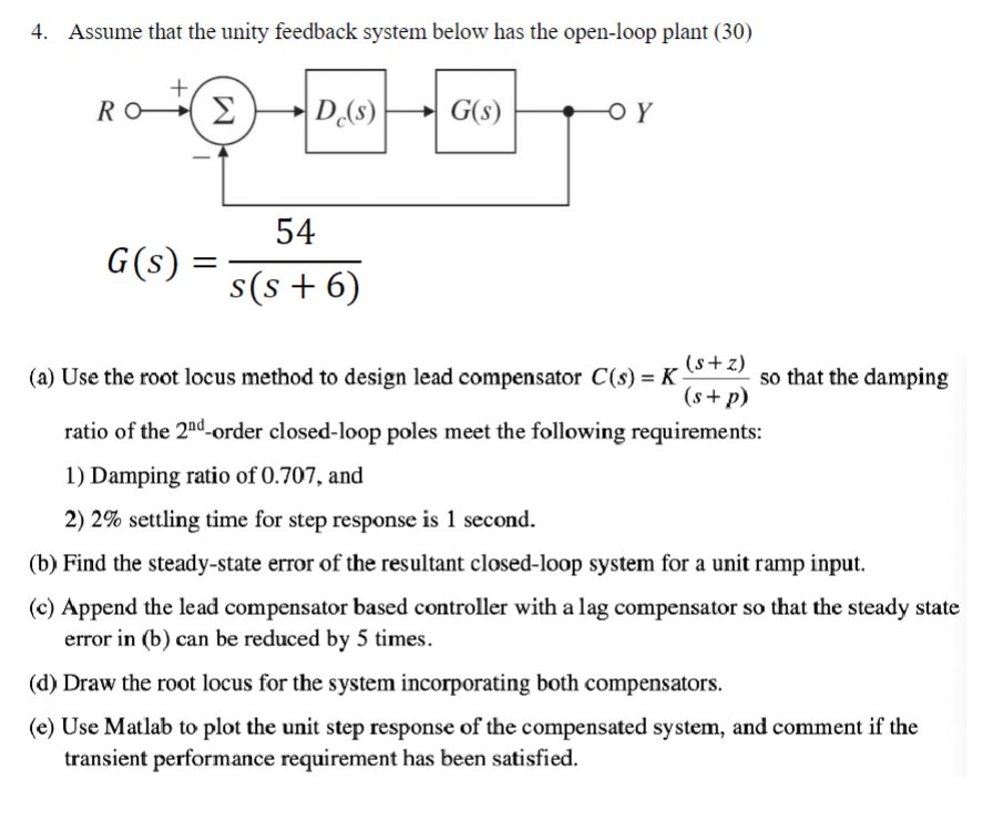 Solved 4. Assume that the unity feedback system below has | Chegg.com