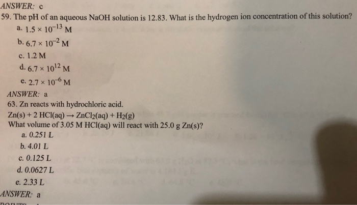 Solved ANSWER: c 59. The pH of an aqueous NaOH solution is | Chegg.com