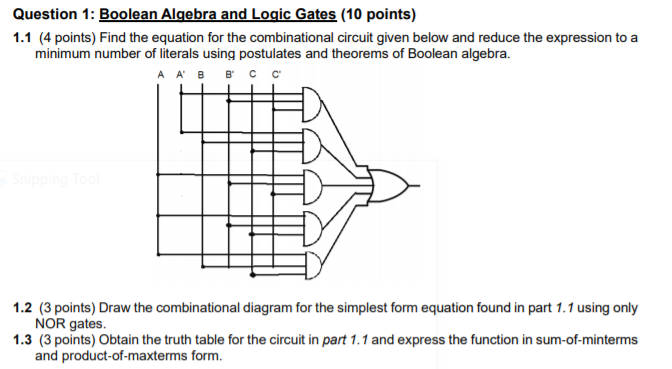Solved Question 1: Boolean Algebra and Logic Gates (10 | Chegg.com