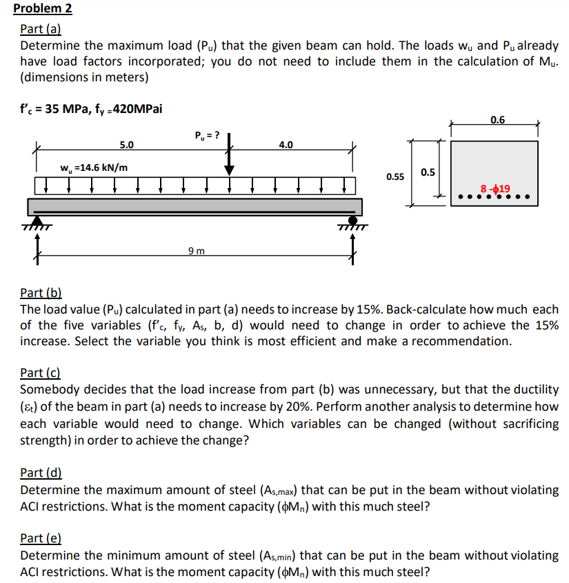Solved Problem 2 Part (a) Determine the maximum load (Pu) | Chegg.com