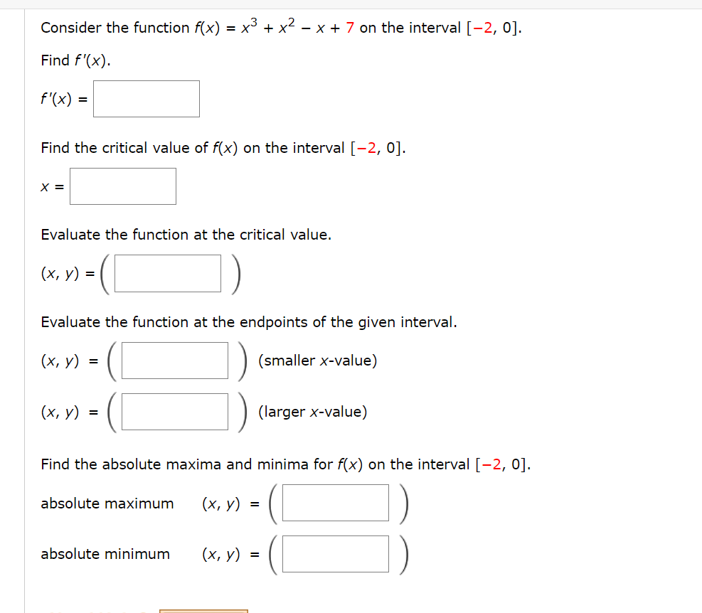 Solved Consider the function f(x)=x3+x2−x+7 on the interval | Chegg.com