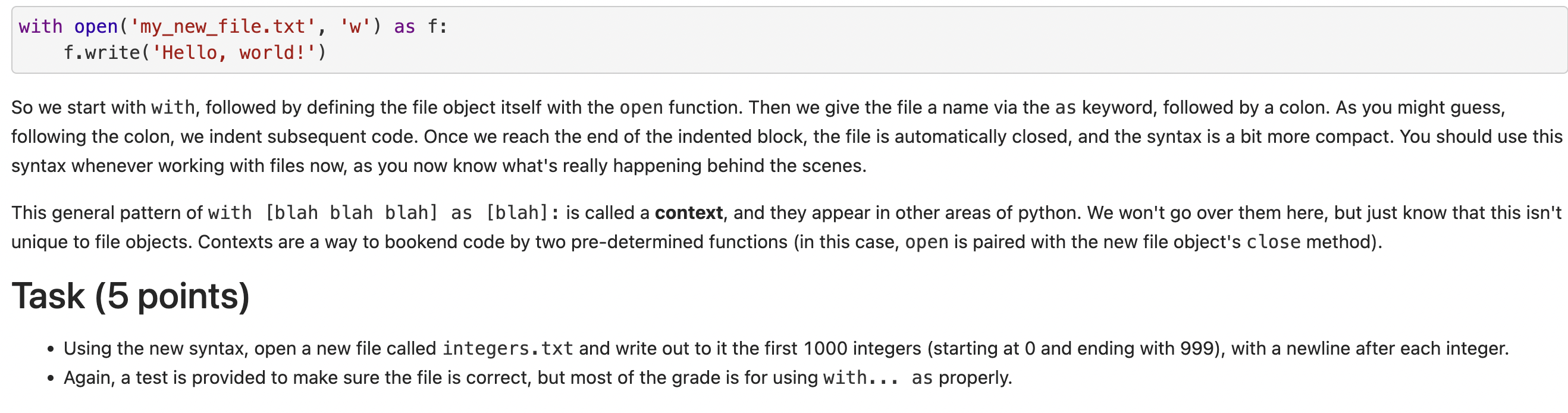 Solved with open('my_new_file.txt', 'w') as f: | Chegg.com