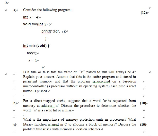 20 2 (12) a)• Consider the following program: int x = | Chegg.com