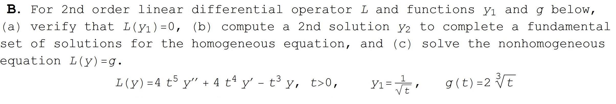 Solved B. For 2nd order linear differential operator L and | Chegg.com