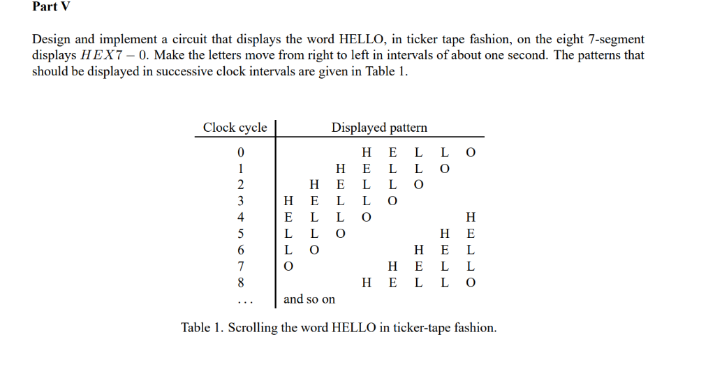 Part V Design and implement a circuit that displays | Chegg.com