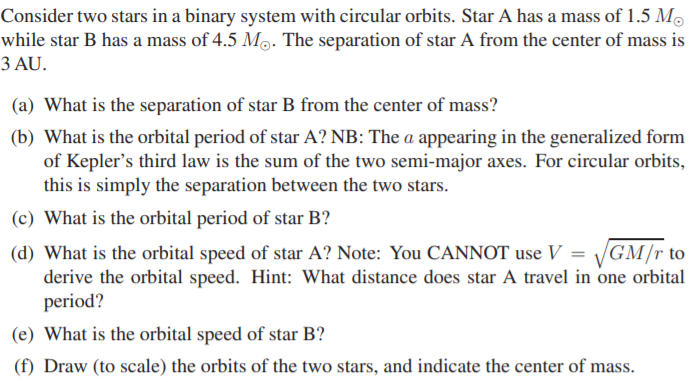 Solved Consider two stars in a binary system with circular | Chegg.com