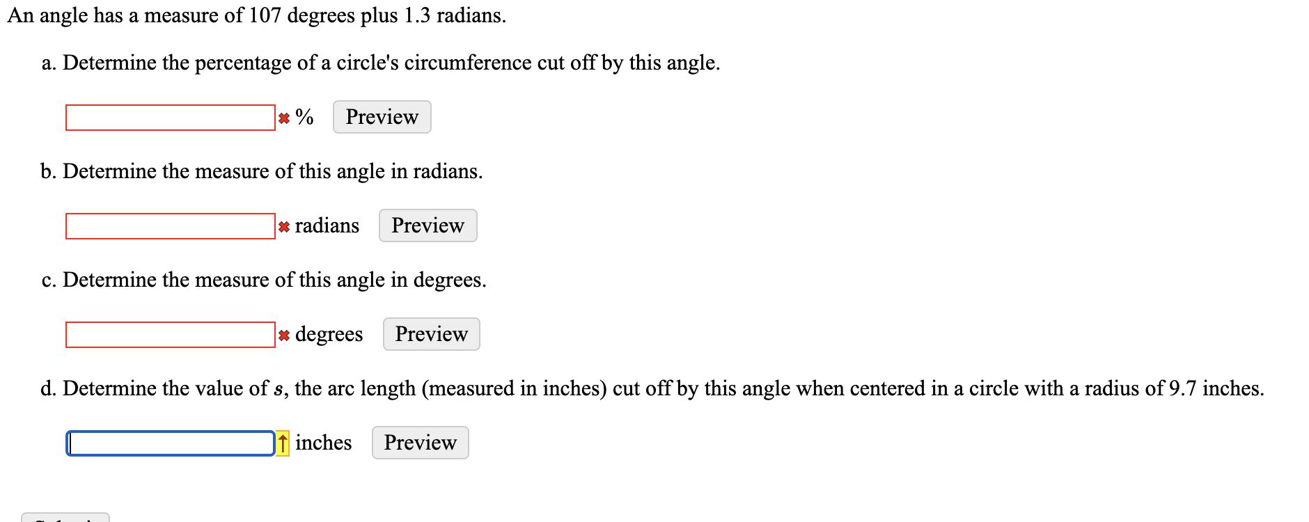 Solved An angle has a measure of 107 degrees plus 1.3 | Chegg.com