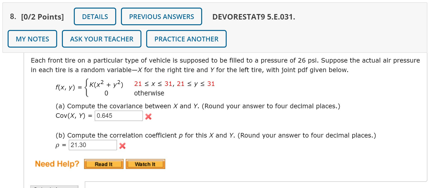 Solved 8. [0/2 Points] DETAILS PREVIOUS ANSWERS DEVORESTAT9 | Chegg.com