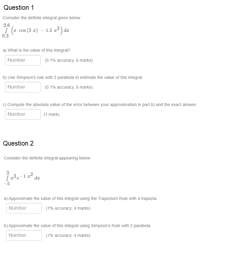 Solved Question 1 Consider the definite integral given below | Chegg.com
