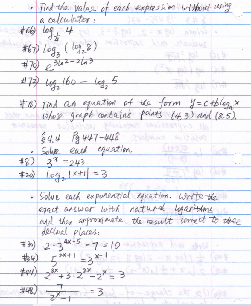 Solved o #66 log 1. sep Find the value of each expression | Chegg.com