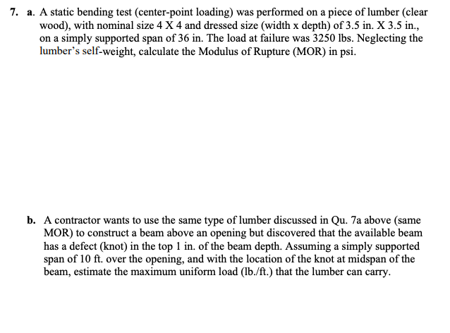Solved a. A static bending test (center-point loading) was | Chegg.com