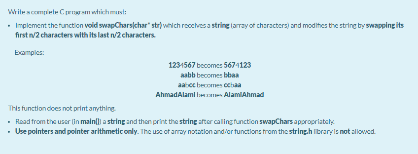 Solved Write a complete C program which must: • Implement | Chegg.com