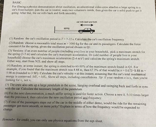 Solved BASIC For filming a physics demonstration about | Chegg.com