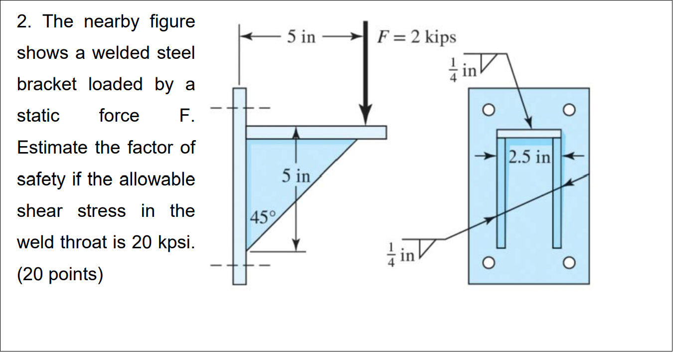 [Solved]: 2. The nearby figure shows a welded steel bracket