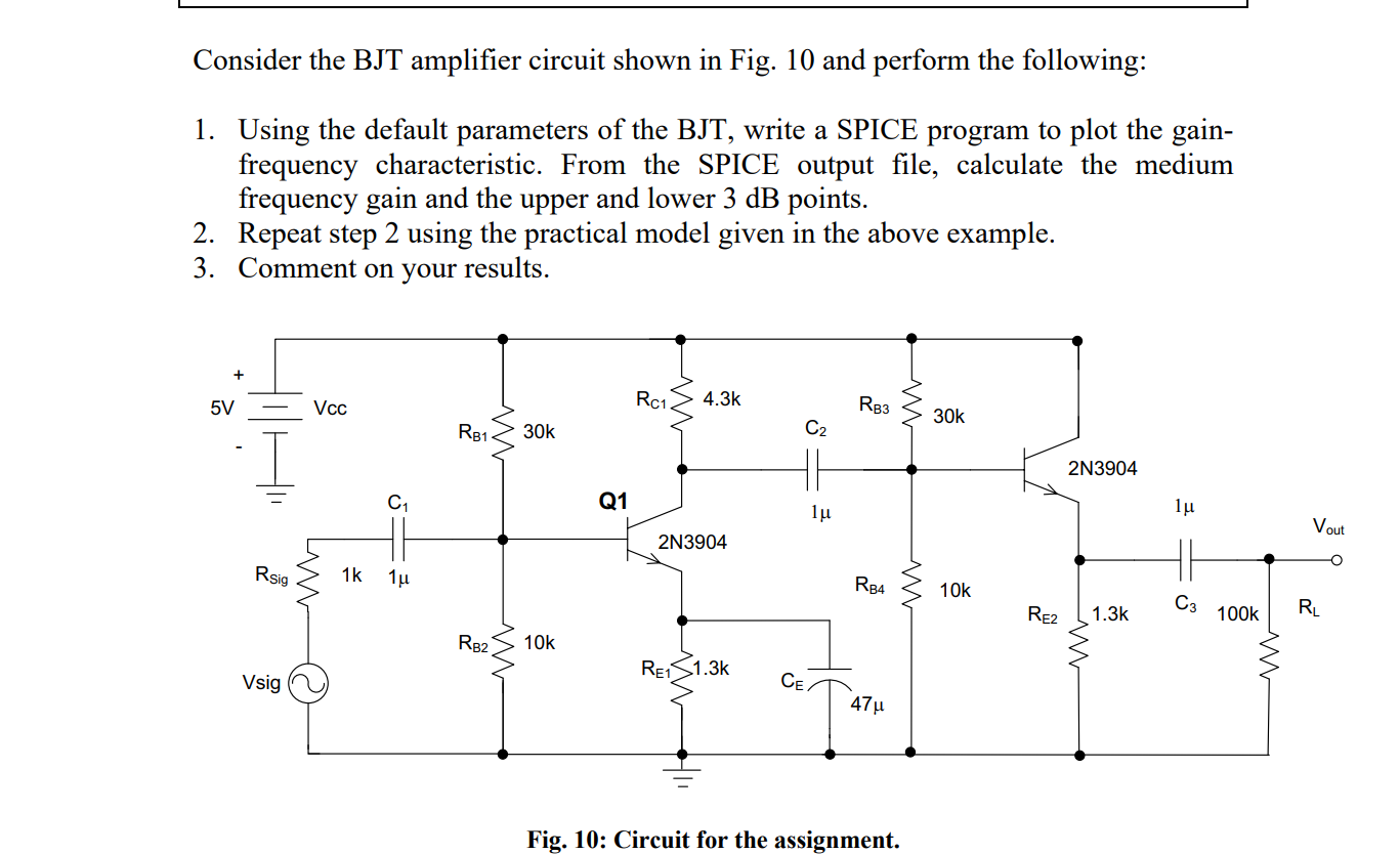 Solved Consider the BJT amplifier circuit shown in Fig. 10 | Chegg.com