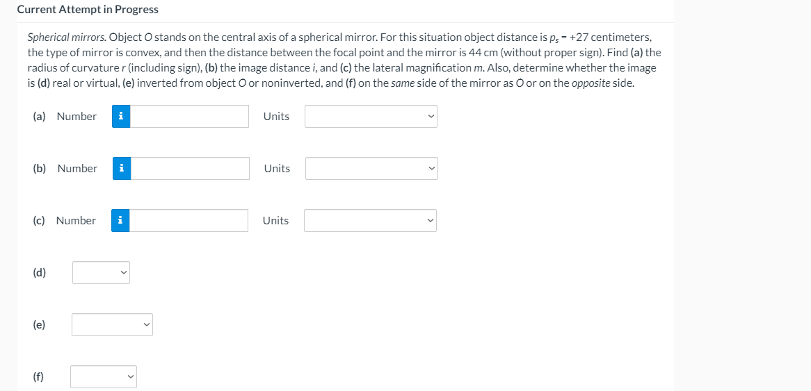 Solved Current Attempt in Progress Spherical mirrors. Object | Chegg.com