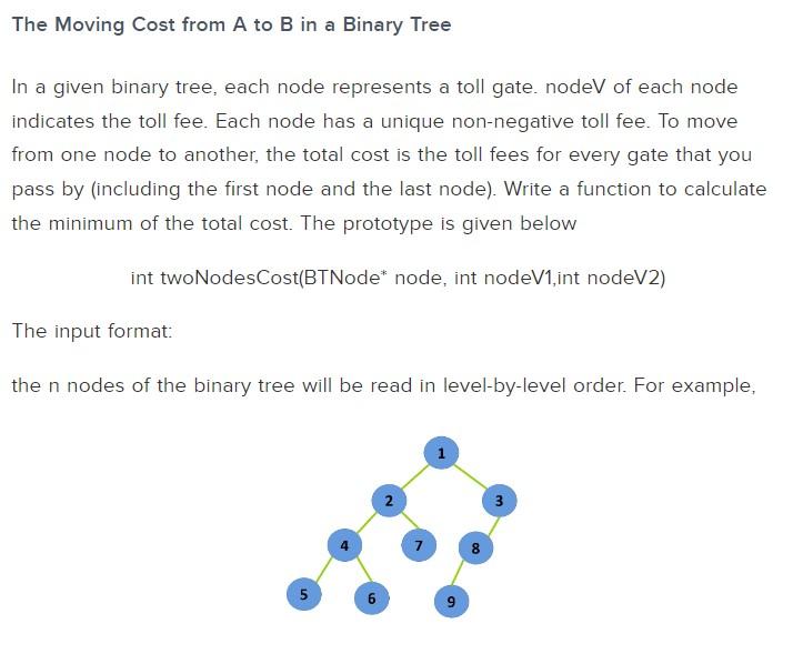 The Moving Cost from A to B in a Binary Tree In a | Chegg.com