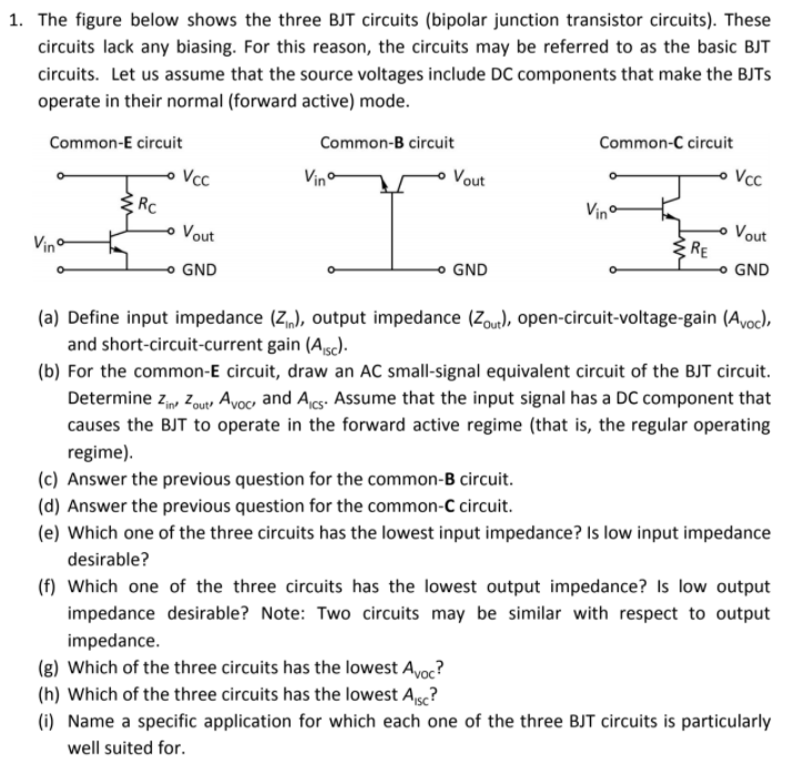Solved 1. The figure below shows the three BJT circuits | Chegg.com