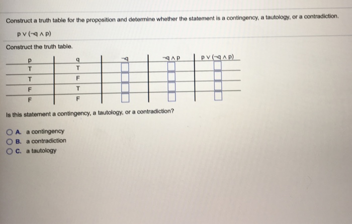 Solved Construct A Truth Table For The Proposition And